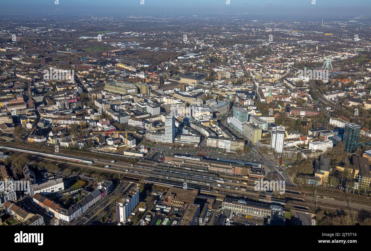 Aerial view, city center view with main station in Gleisdreieck district in Bochum, Ruhr area ...