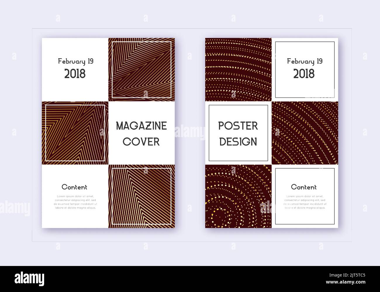 Business cover design template set. Gold abstract lines on maroon ...