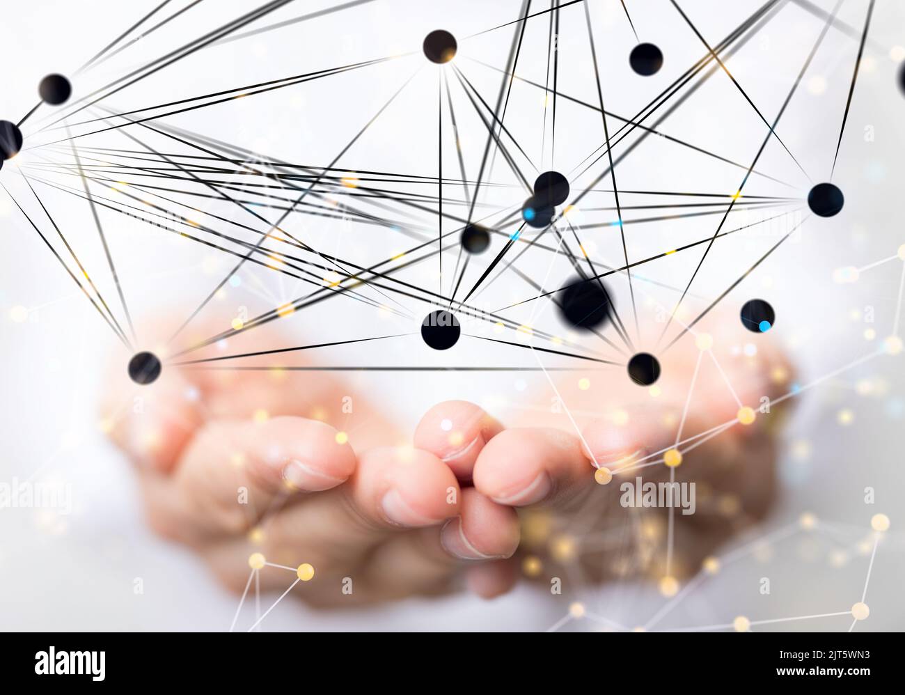 A 3D rendered digital network hovering in mans hand Stock Photo - Alamy