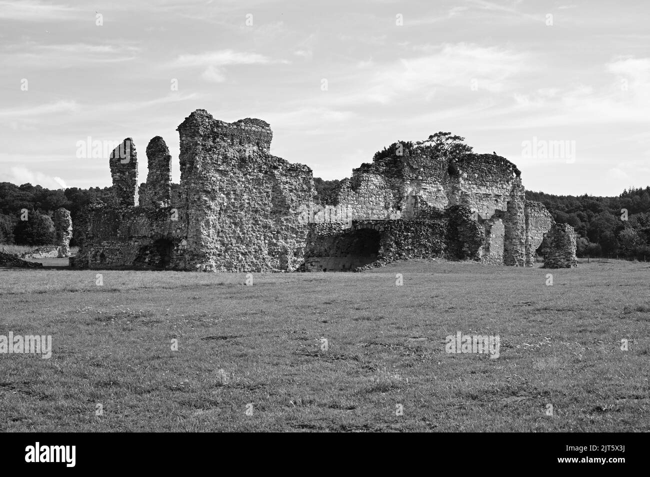 The stone walls of the ruins of a Norman abbey in the UK Stock Photo ...