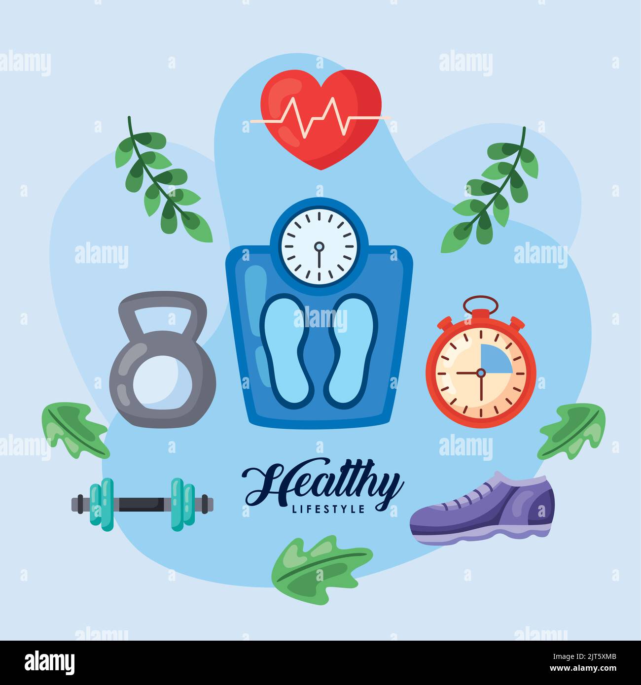 healthy lifestyle lettering postcard with scale Stock Vector Image ...