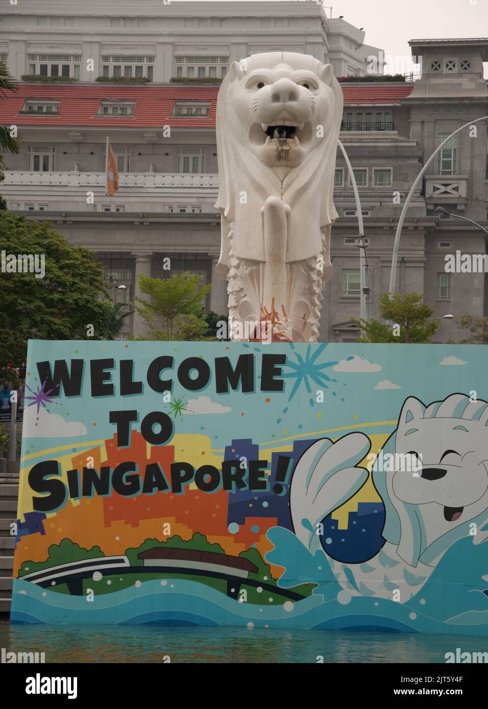The Merlion, Singapore River, Singapore. Half-lion and half fish, the ...