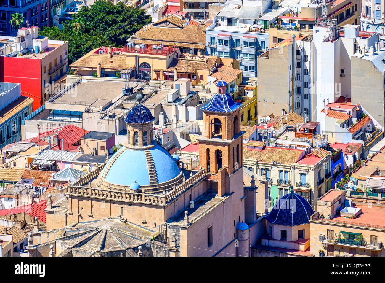 Colonial catholic church with traditional blue tile domes or cupolas ...