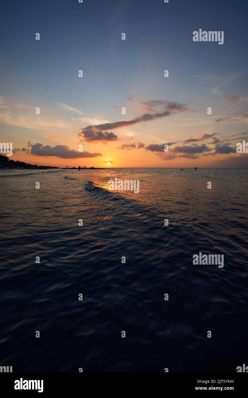 A sunset scene of sea dunes in Holbox, Quintana Roo, Mexico, vertical ...