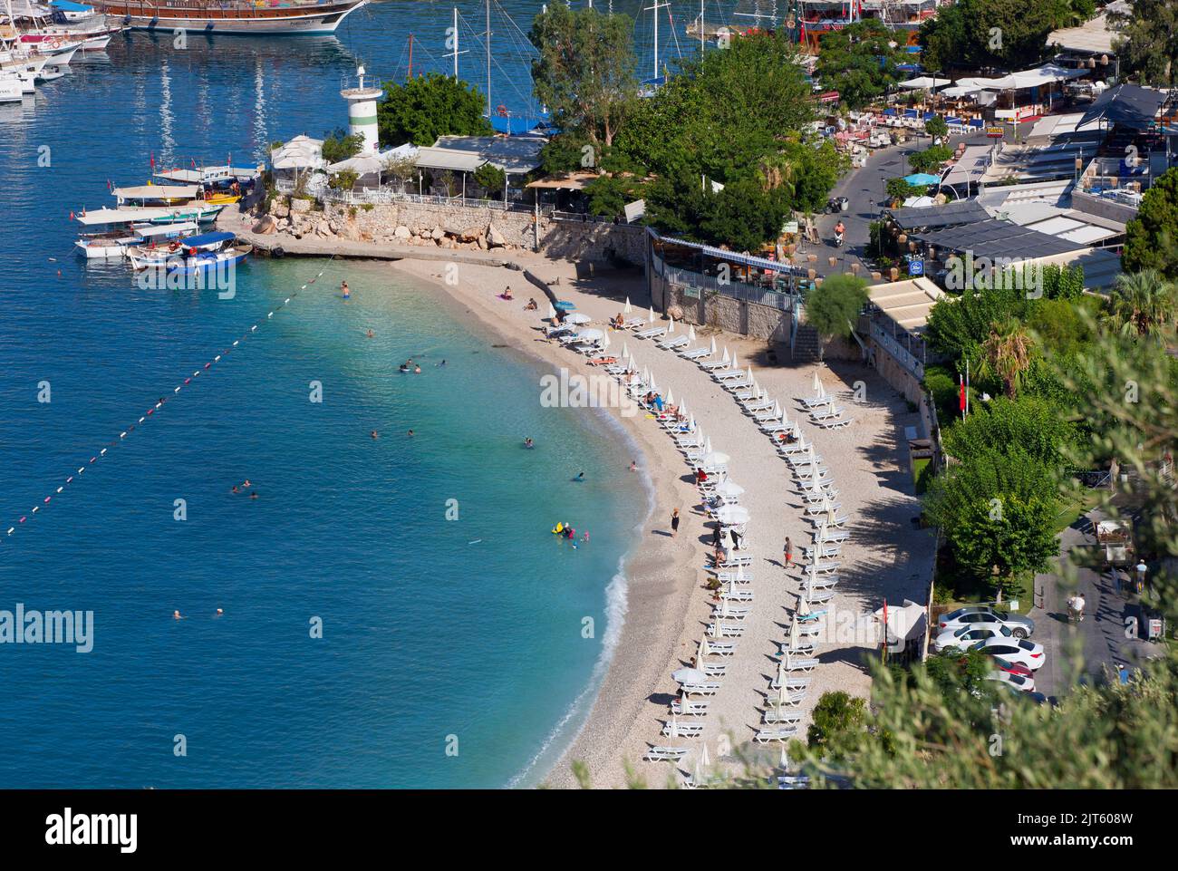 The beach and harbour in Kalkan, Turkey. August 2022 Stock Photo - Alamy