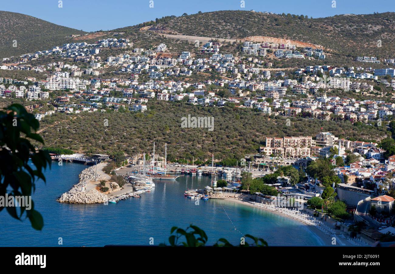 Kalkan, Turkey. Looking down on the harbour and town Stock Photo - Alamy