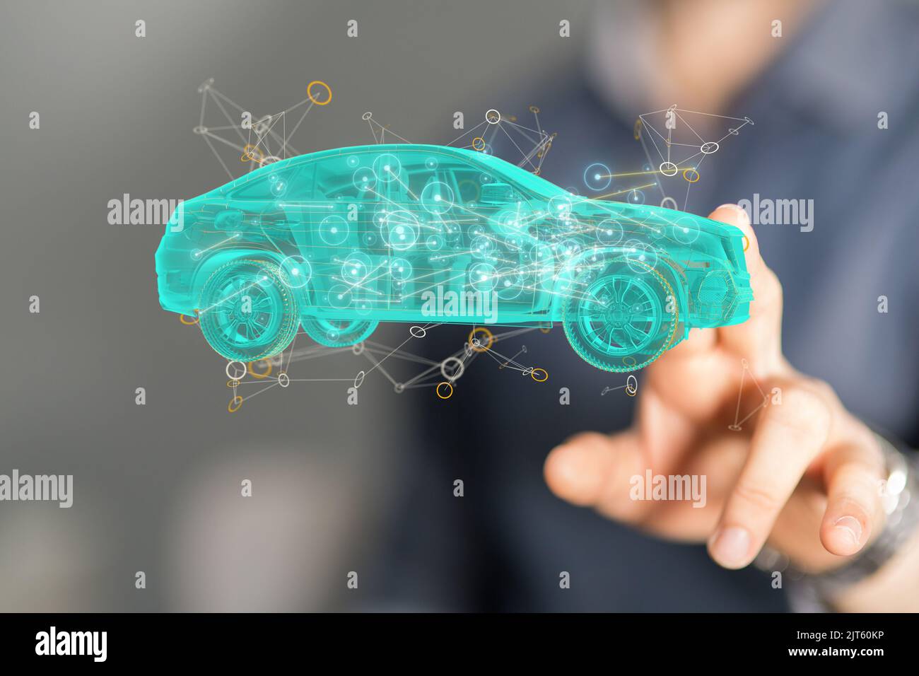 A 3D rendered car icon hovering in mans hand Stock Photo - Alamy