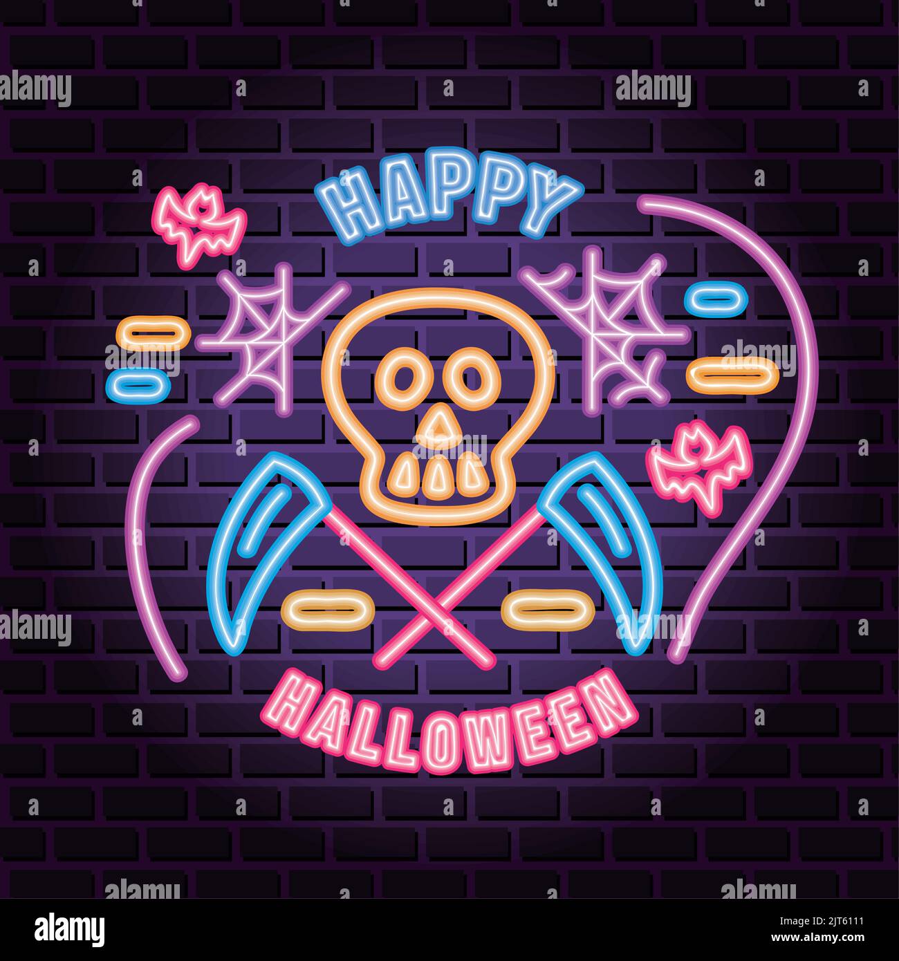 halloween neon lights with the Reaper poster Stock Vector Image & Art ...