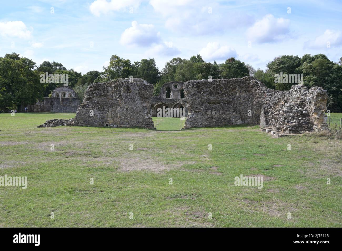 The stone walls of the ruins of a Norman abbey in the UK Stock Photo ...
