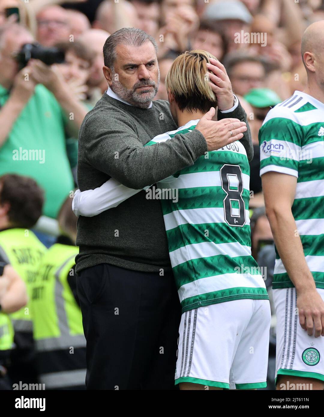 Celtic manager Ange Postecoglou embraces Kyogo Furuhashi after a ...