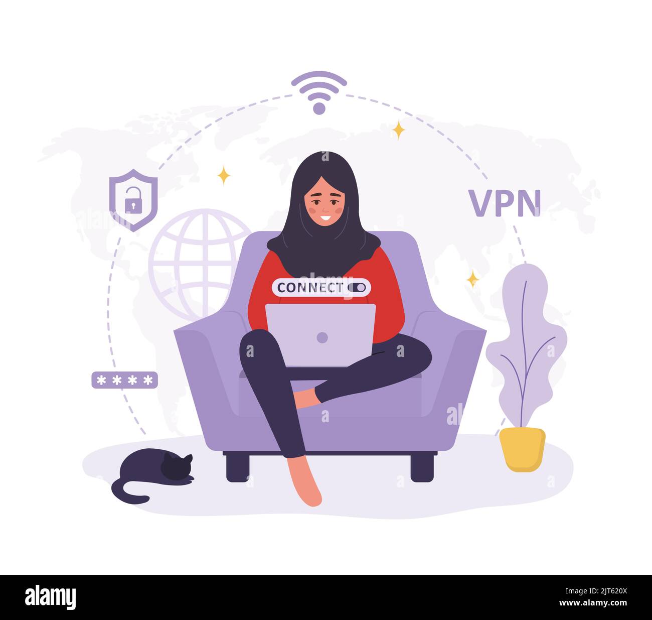 VPN service. Arabian woman using virtual private network. Personal ...