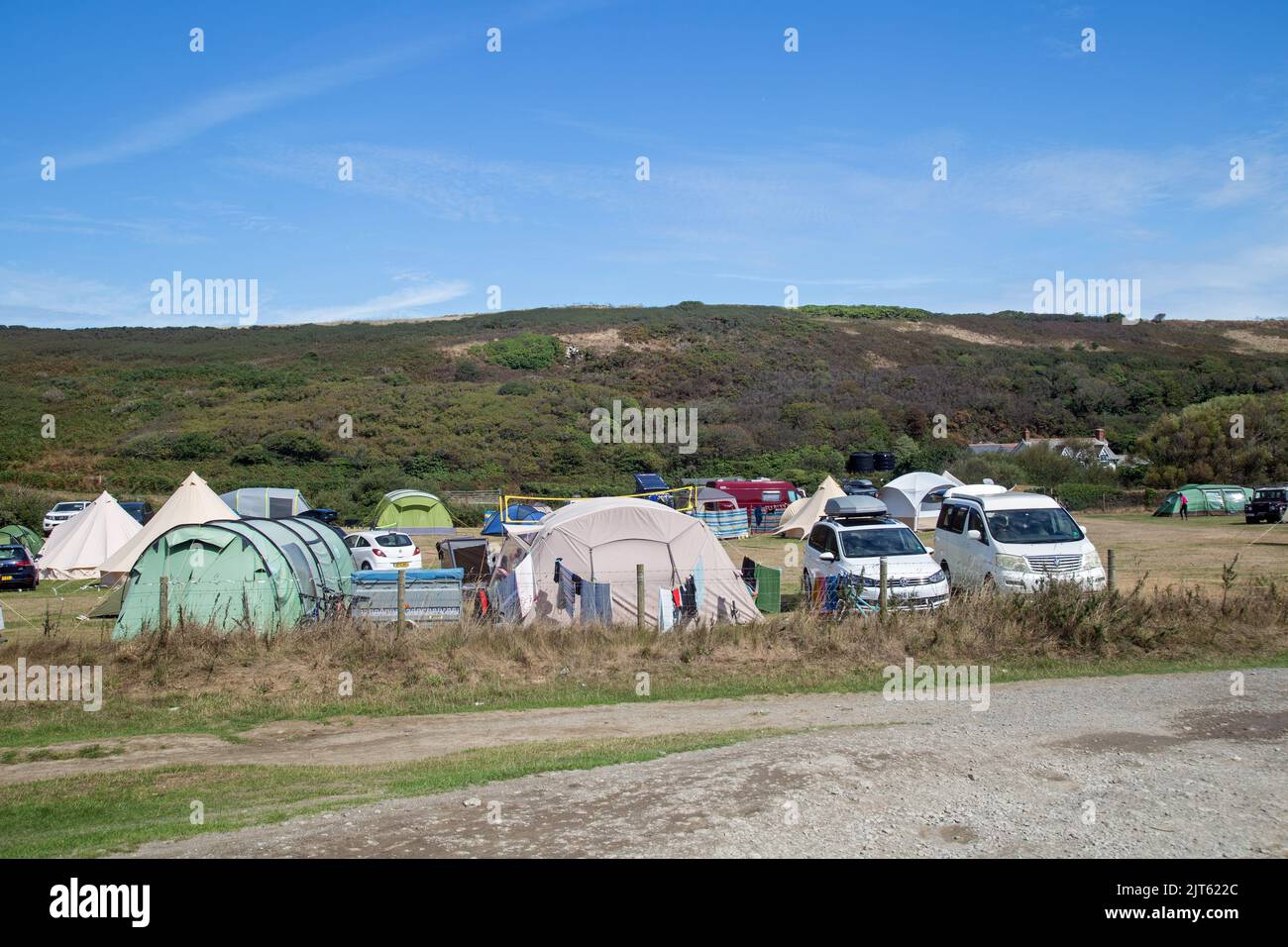 Cubert Common, Pentire, Cornwall, England August 23rd 2022, campers on ...