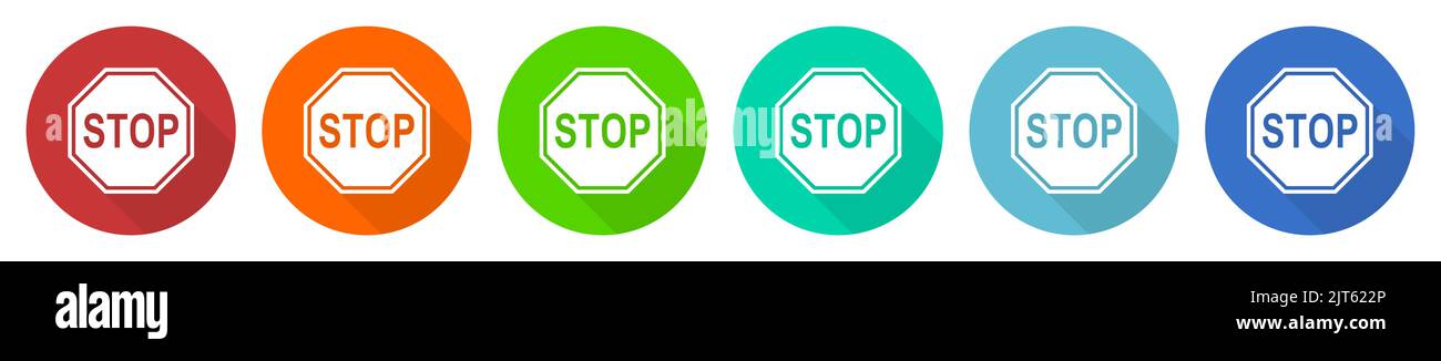 Stop, sign, danger, warning icon set, flat design vector illustration ...