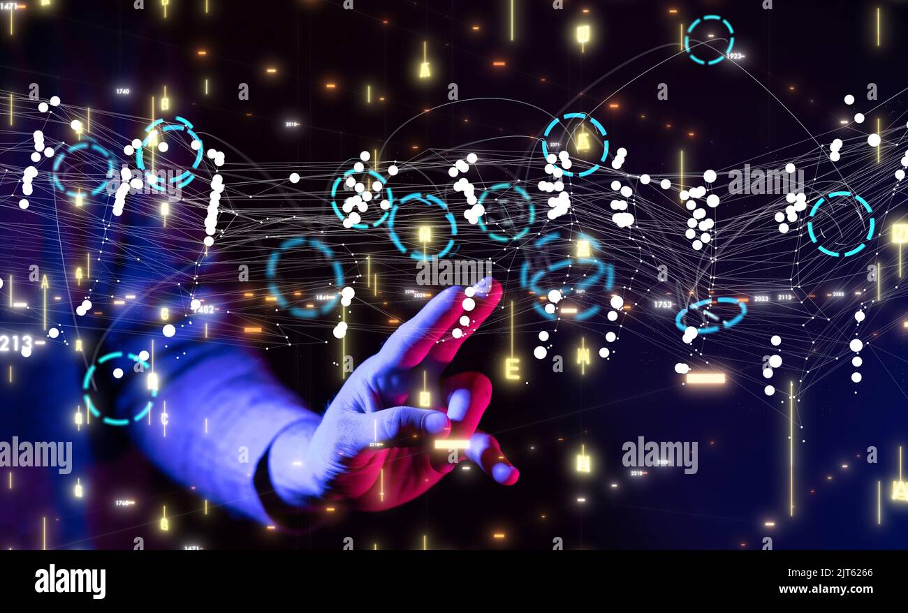 The concept of the global network, blockchain, and neural networks ...
