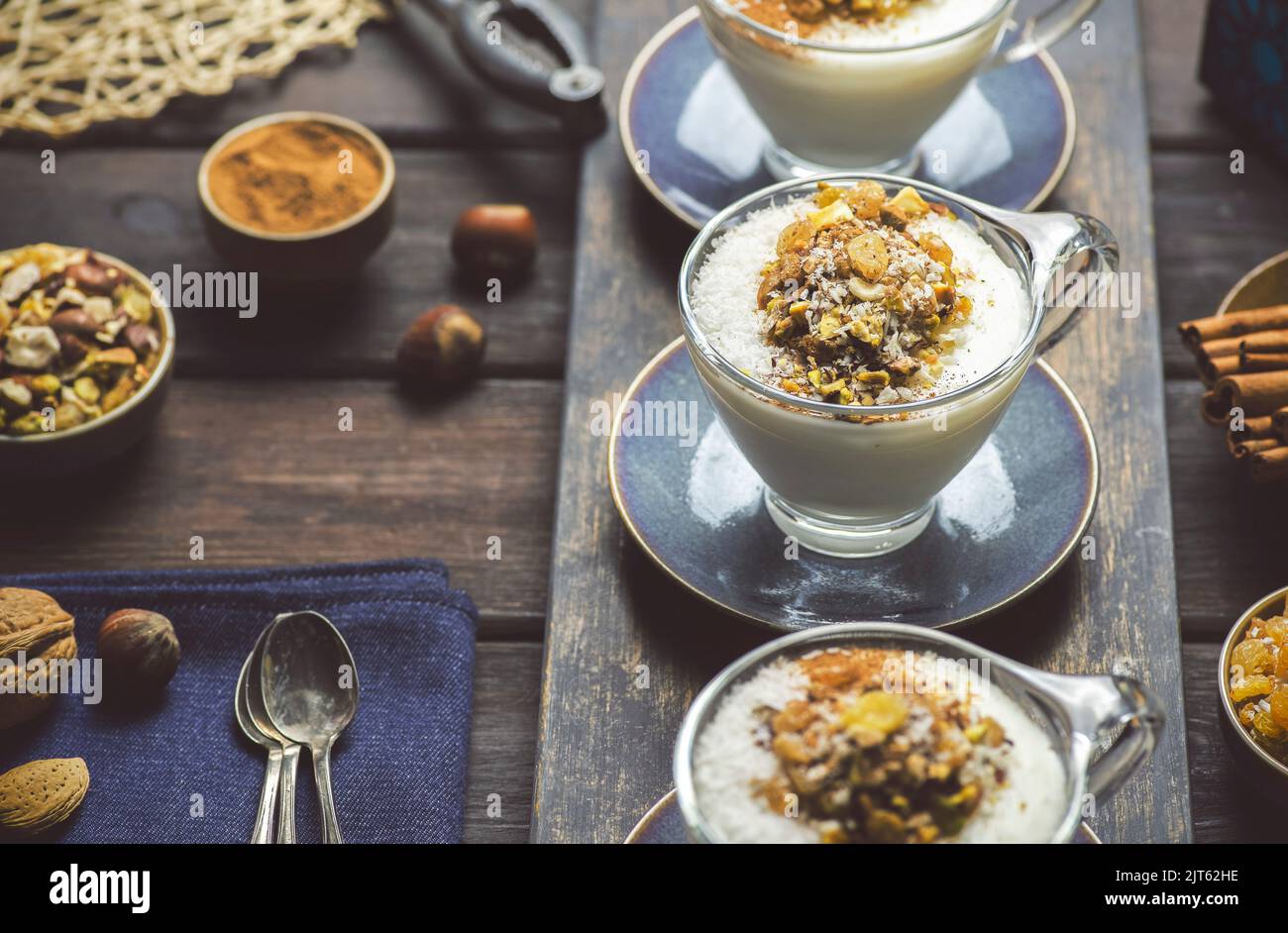 Arabic Cuisine; Traditional Middle Eastern sweet milk pudding "Sahlab ...