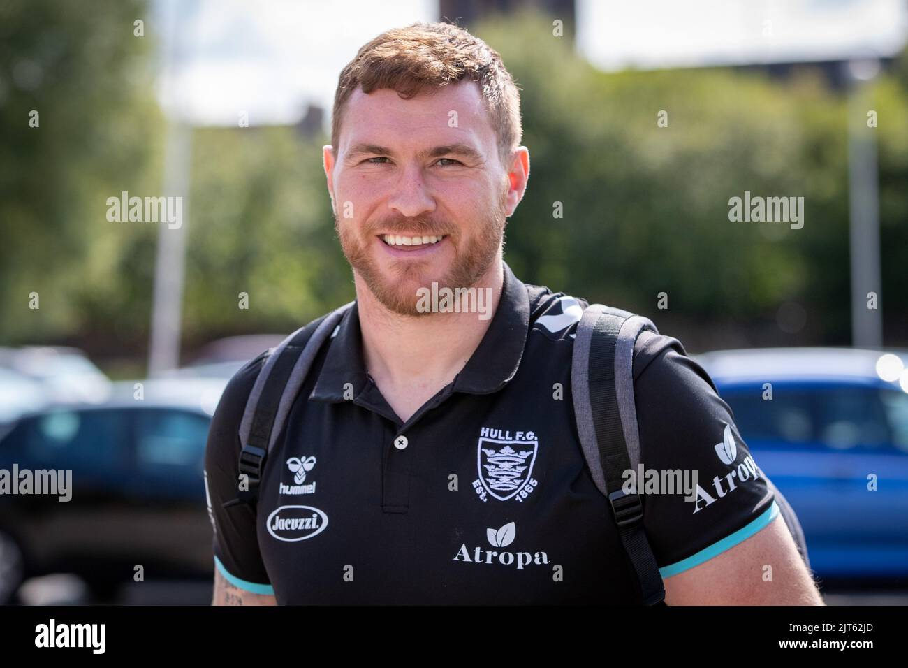 Scott Taylor #30 of Hull FC arrives at The MKM Stadium ahead of today's ...