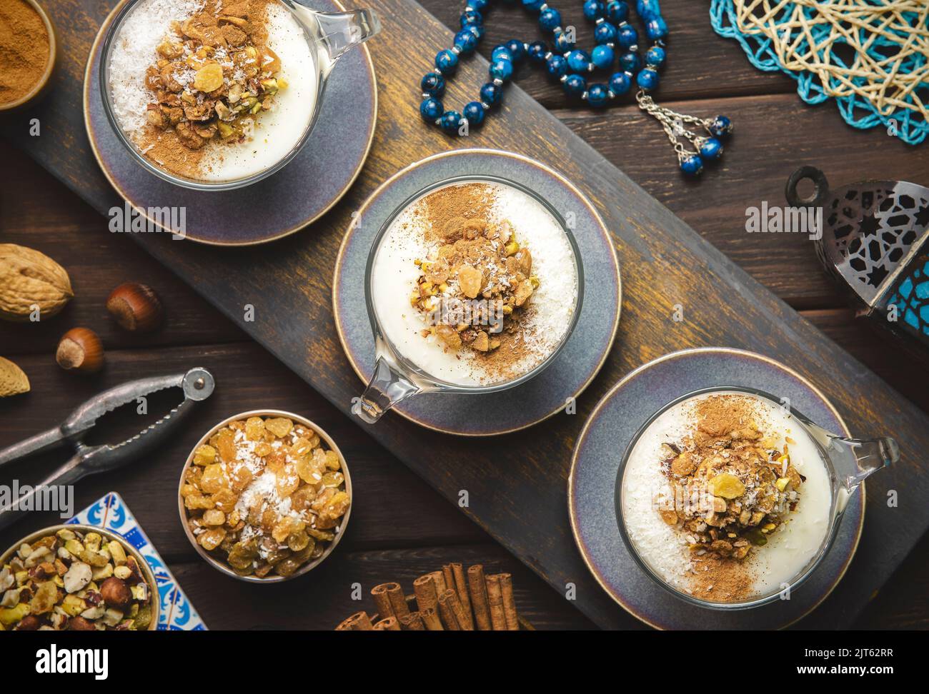 Arabic Cuisine; Traditional Middle Eastern sweet milk pudding "Sahlab ...