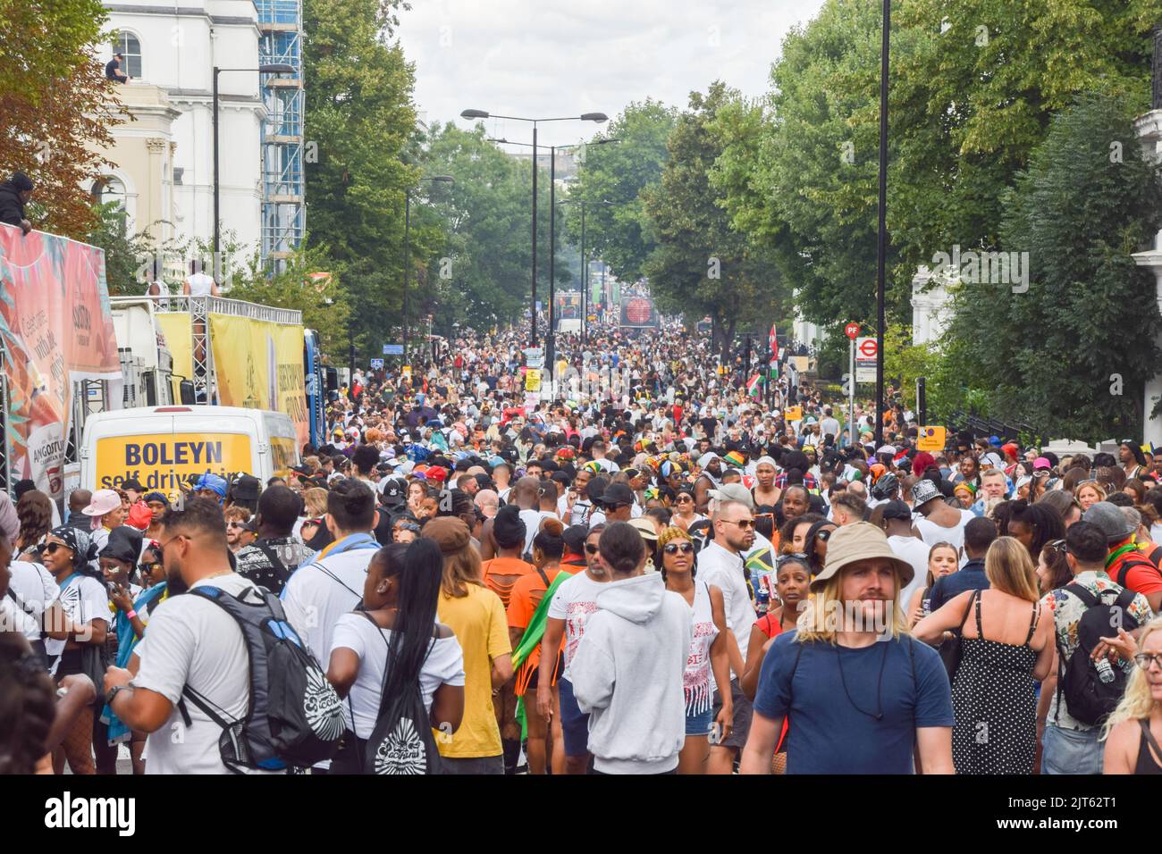 London, UK. 28th August 2022. Huge crowds arrive on the opening day as ...