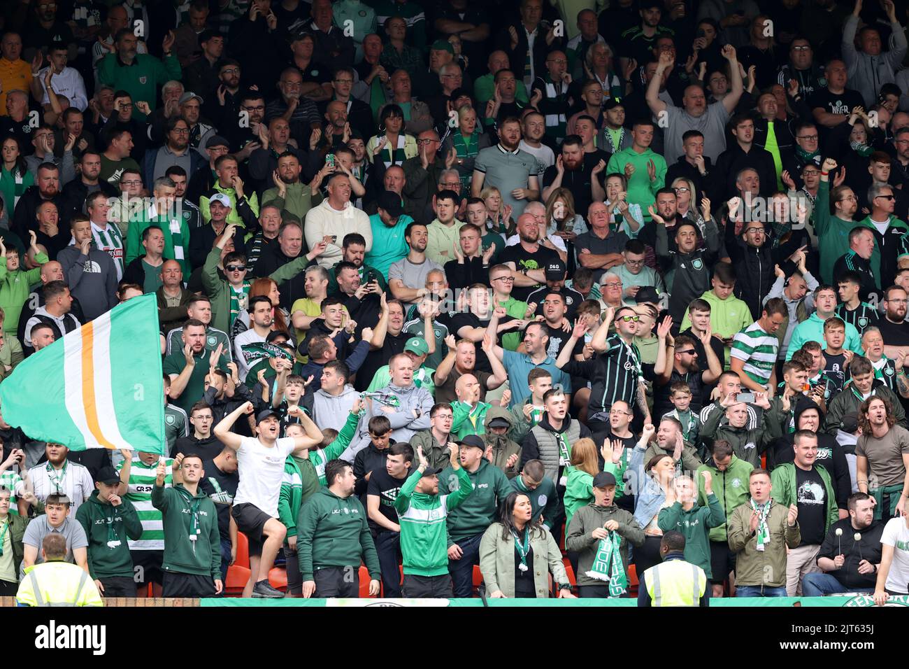 Celtic fans in a party mood in the stands during the cinch Premiership ...