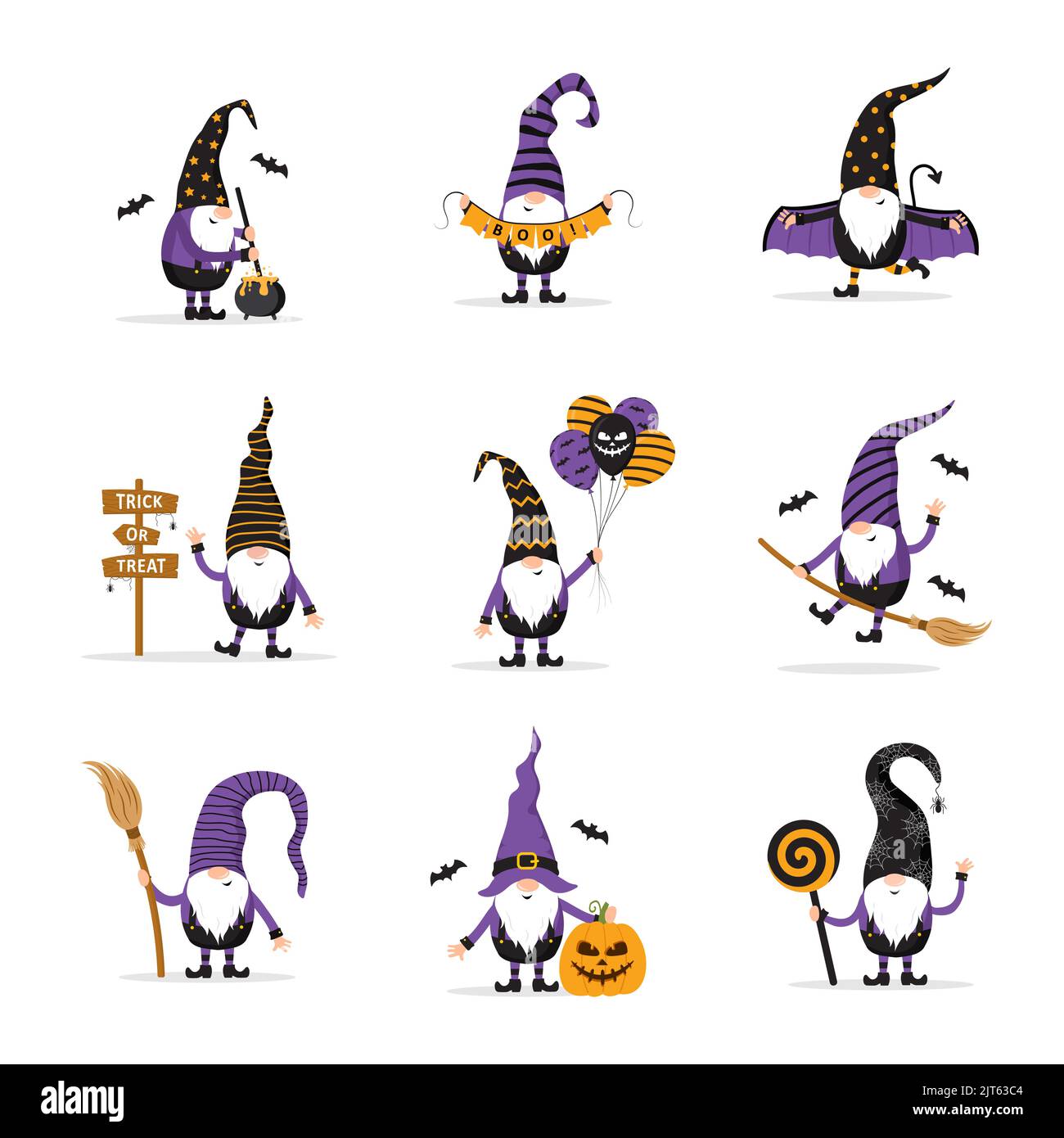 Halloween gnomes. Cute scandinavian elves collection. Dwarf celebrate ...