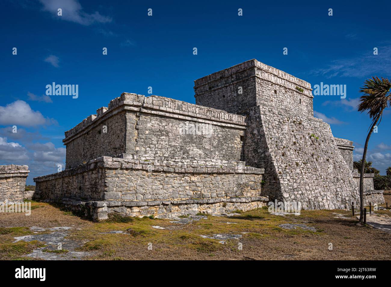 A beautiful shot of Tulum Archaeological Zone under blur sky in Mexico ...