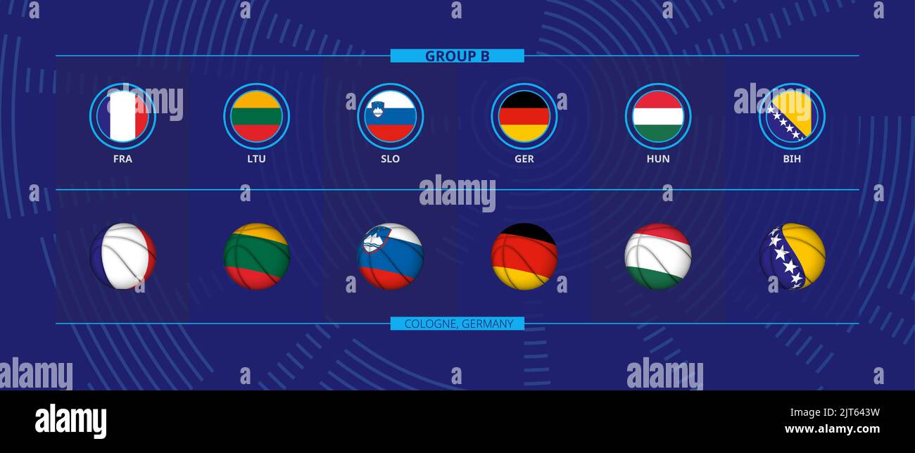 Icon and basketball ball with flags of participants of Group B ...