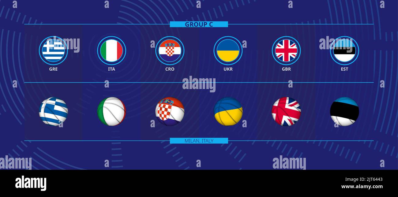 Icon and basketball ball with flags of participants of Group C ...