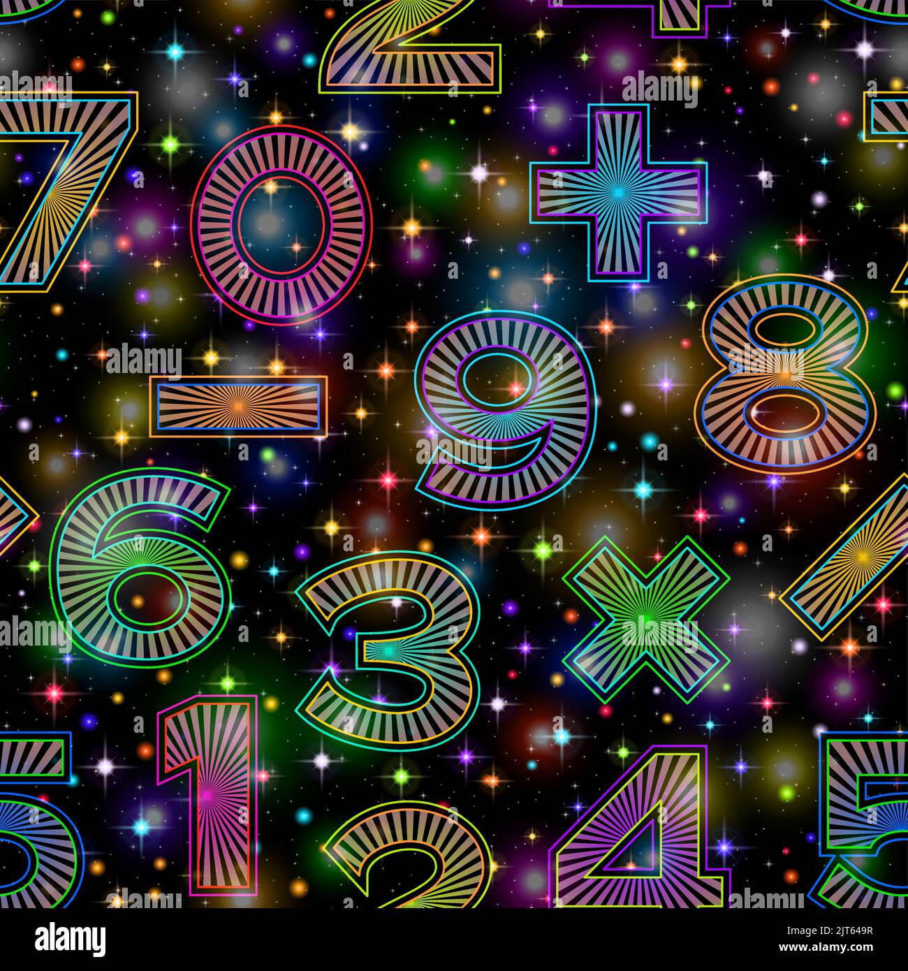 Seamless Pattern, Numbers on the Tile Background of the Night Starry ...