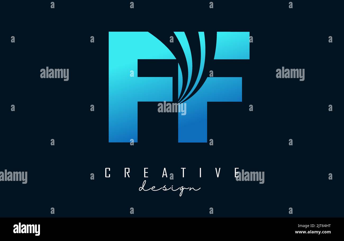 Creative blue letter Ff f logo with leading lines and road concept ...