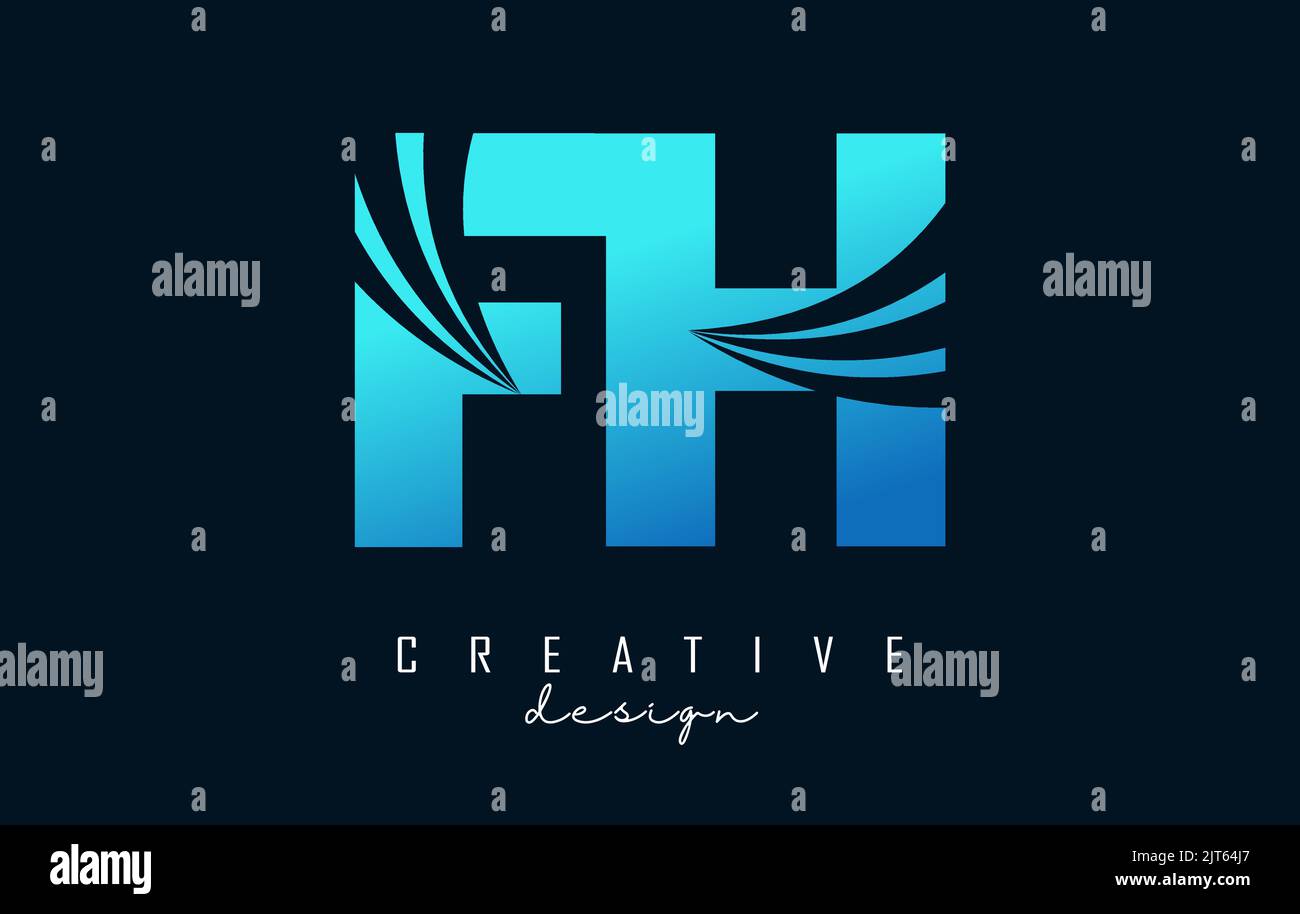 Creative blue letter Fh f h logo with leading lines and road concept ...