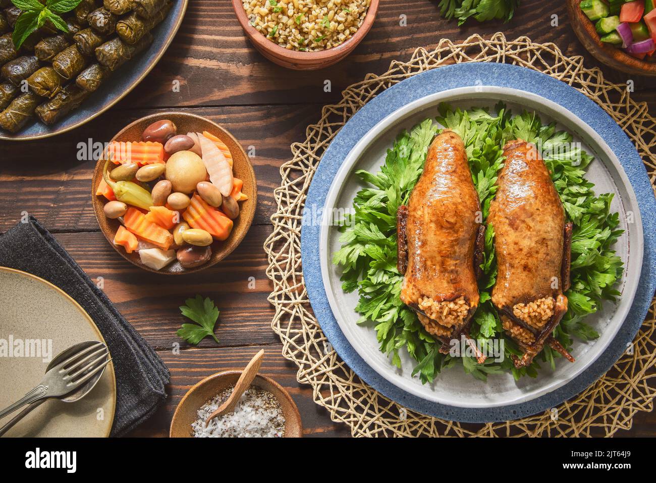 Arabic Cuisine; Egyptian traditional stuffed pigeon or "Hamam Mahshi ...