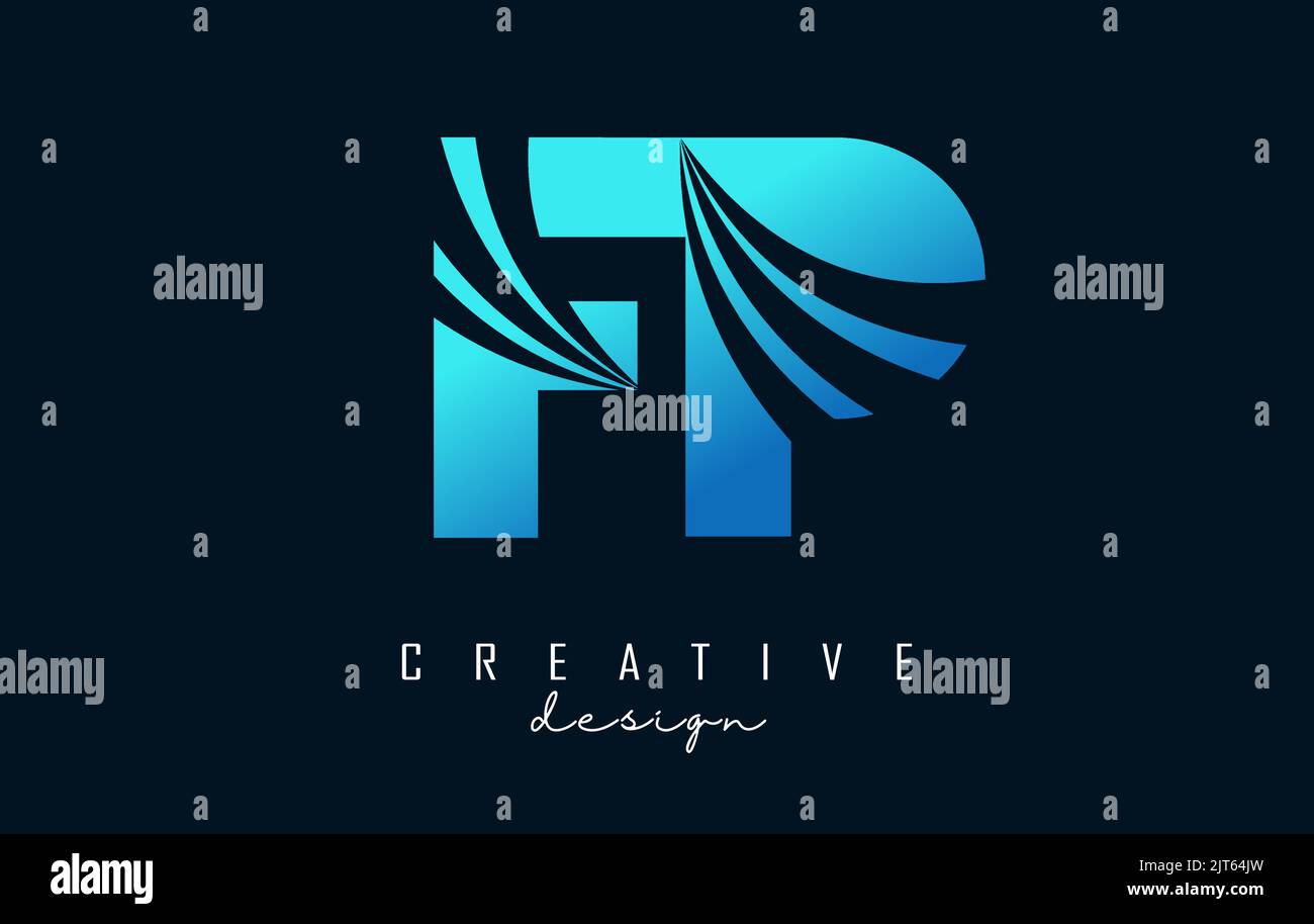 Creative blue letter FP f p logo with leading lines and road concept ...