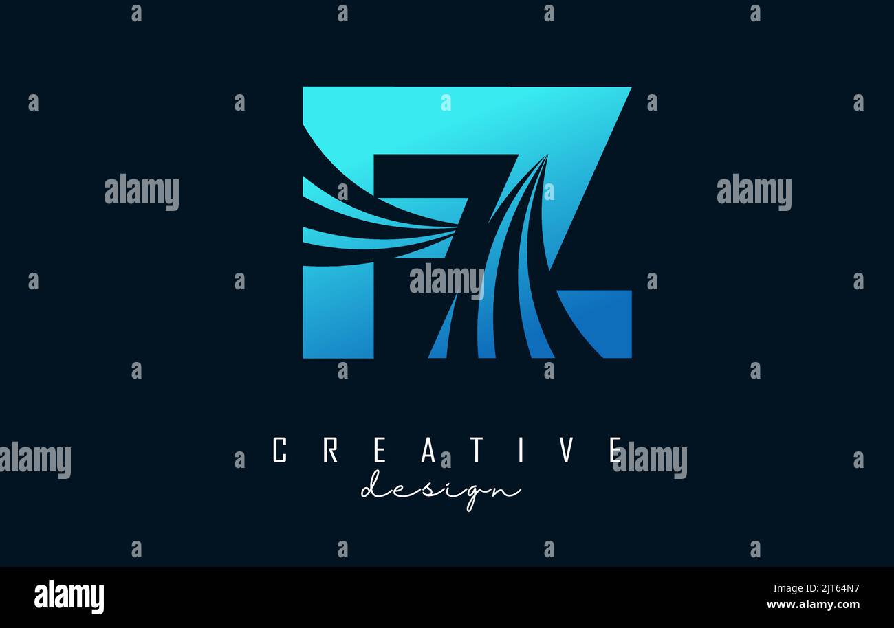 Creative blue letter FZ f z logo with leading lines and road concept design. Letters with ...