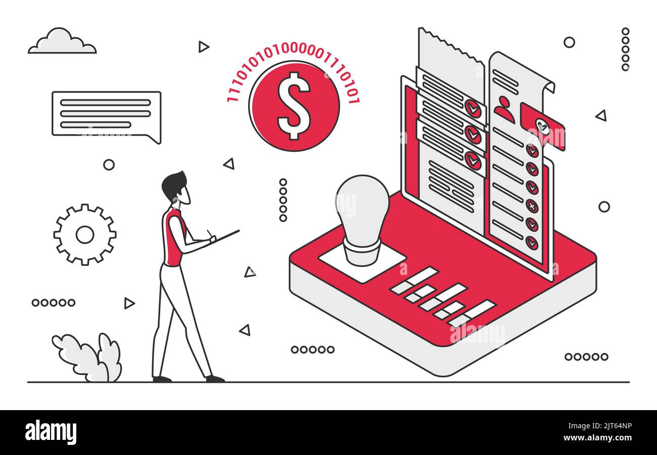 Project Monitoring Process Work Management And Controlling System Vector Monocolor Illustration