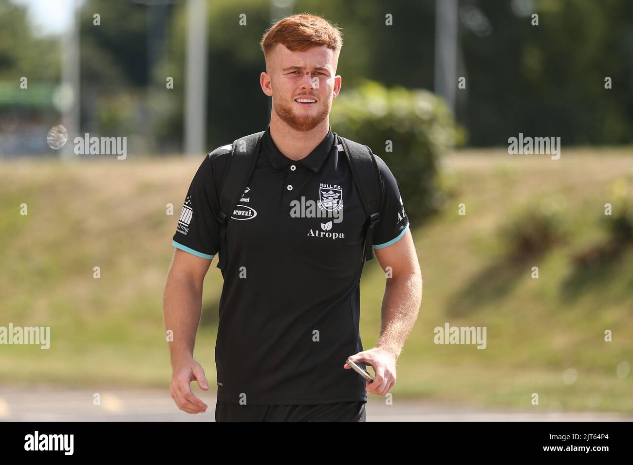 Ellis Longstaff #38 of Hull FC arrives at the MKM Stadium Stock Photo ...