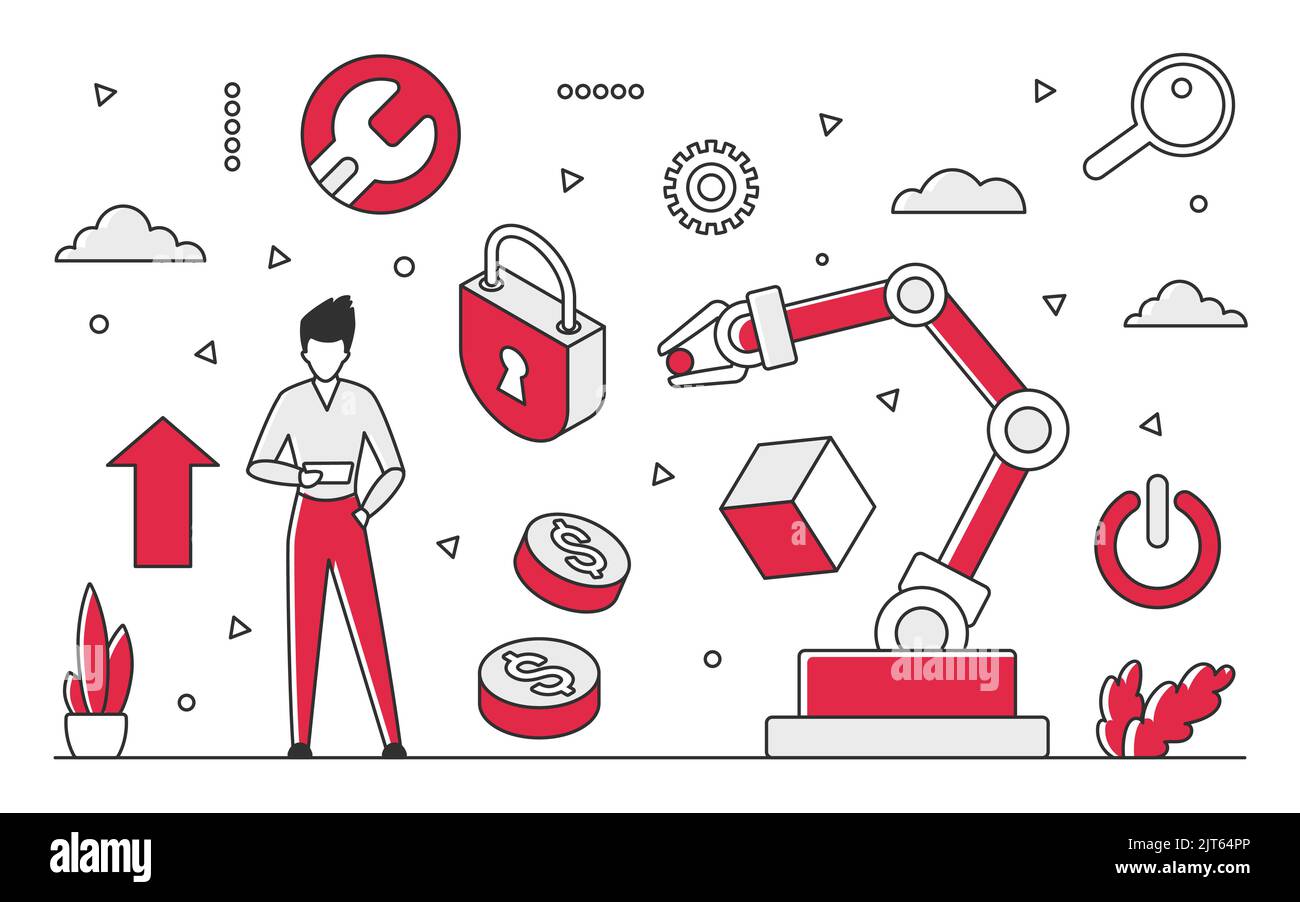 Manufacturing robot arm. Industrial automatic equipment, factory ...