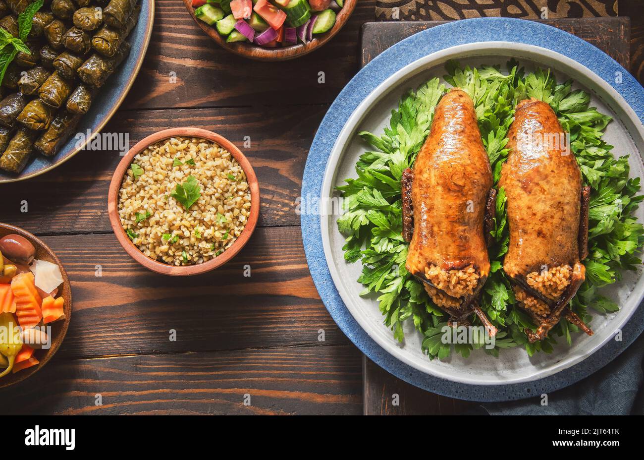 Arabic Cuisine; Egyptian traditional stuffed pigeon or "Hamam Mahshi ...