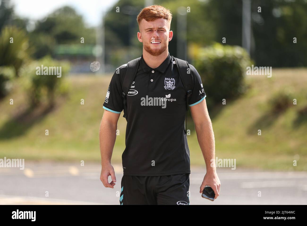 Ellis Longstaff #38 of Hull FC arrives at the MKM Stadium Stock Photo ...