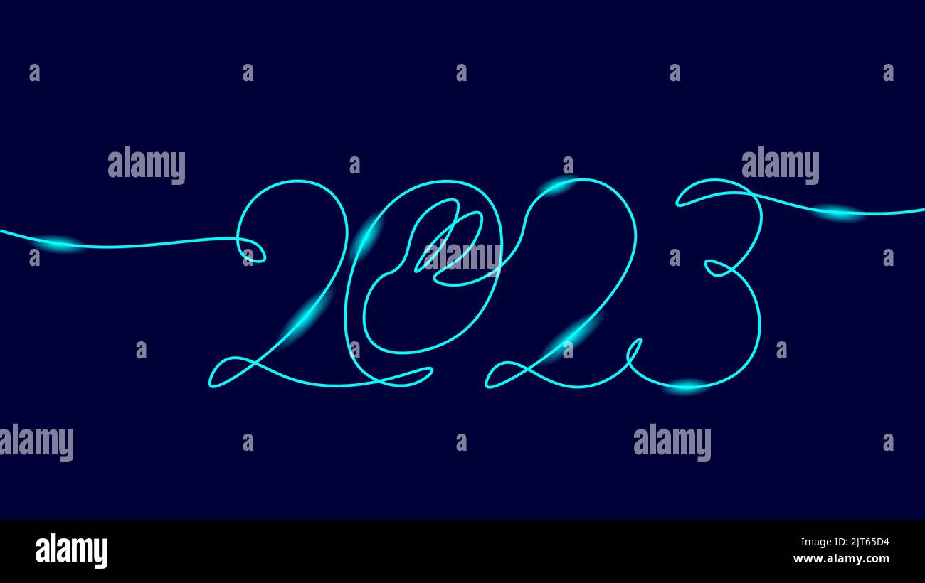 2023 New Year single continuous line art. Holiday greeting card ...