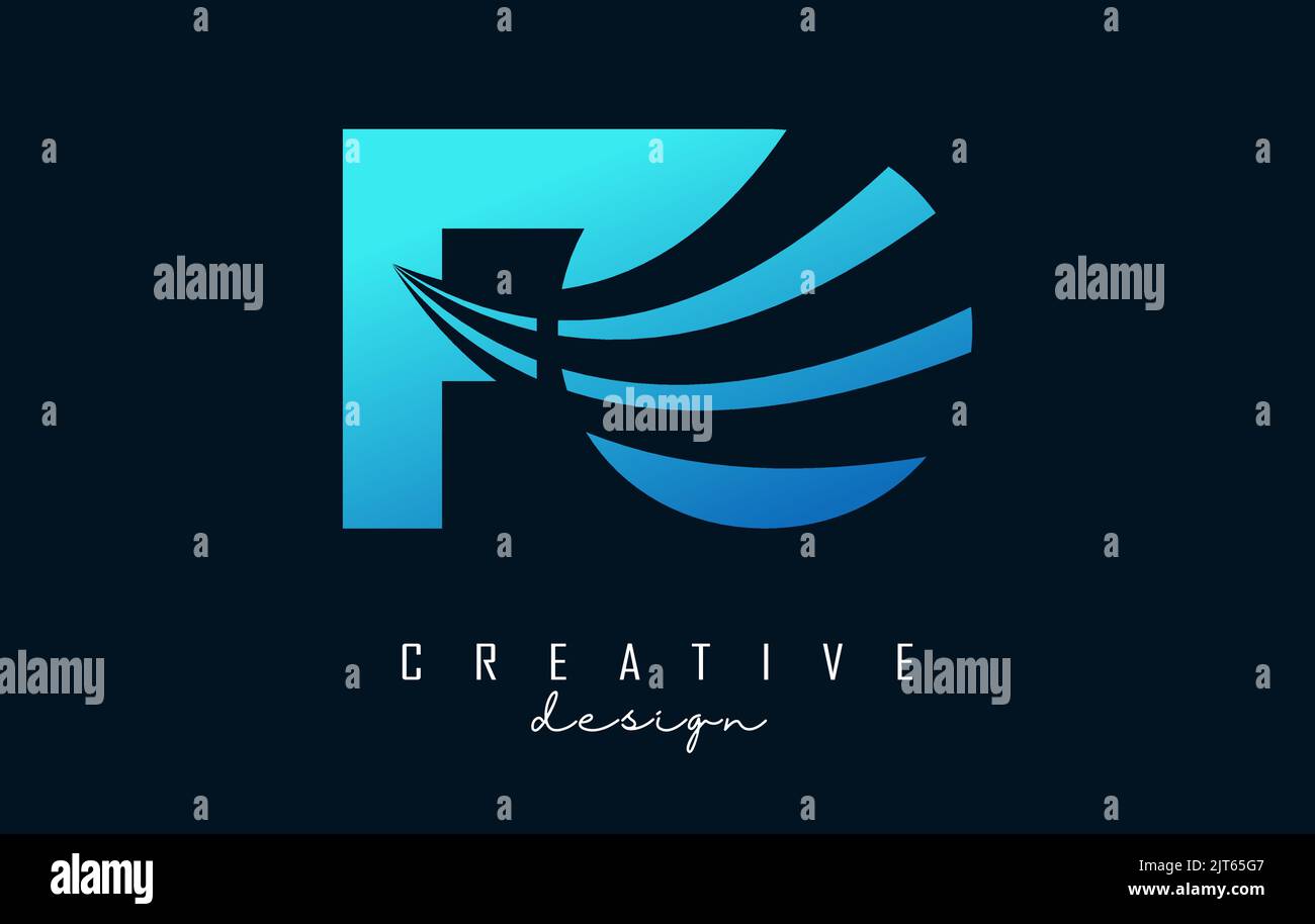 Creative blue letter FO f o logo with leading lines and road concept ...