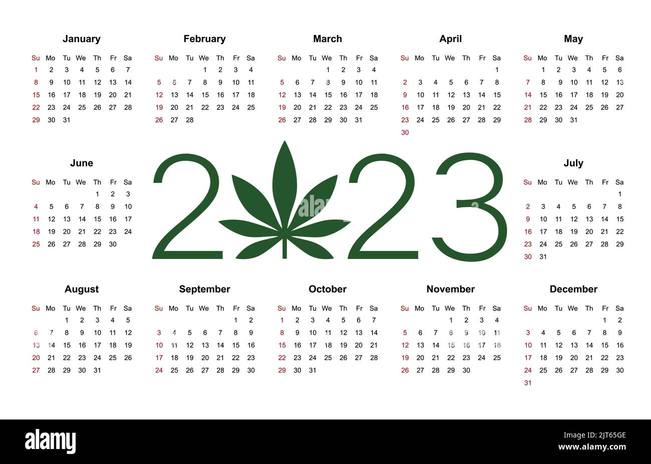 Marijuana calendar for 2023. Medical Cannabis. Simple Vector Template ...