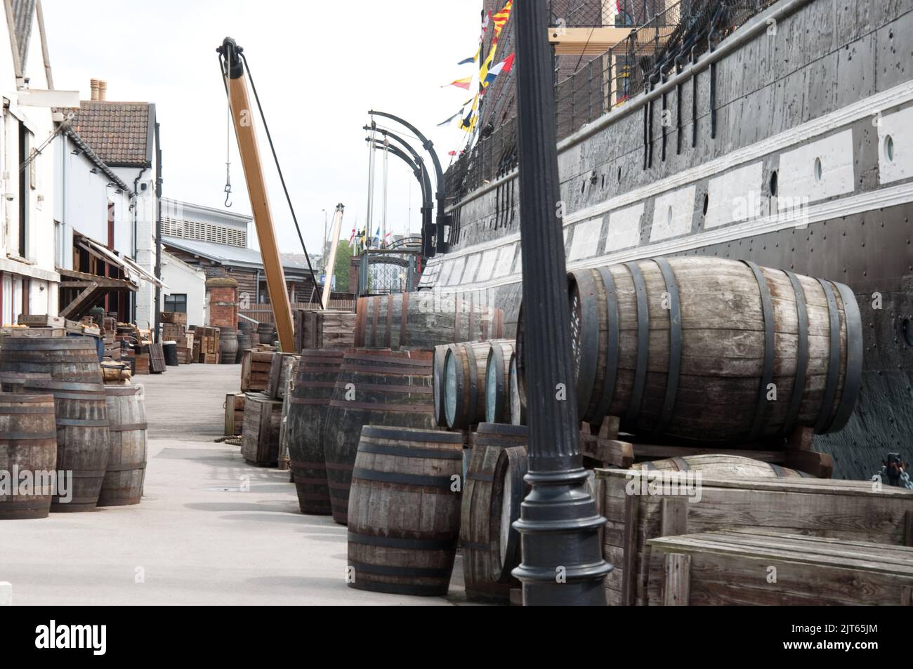 Barrels of provisions on dockside for SS Great Britain, Bristol, UK ...