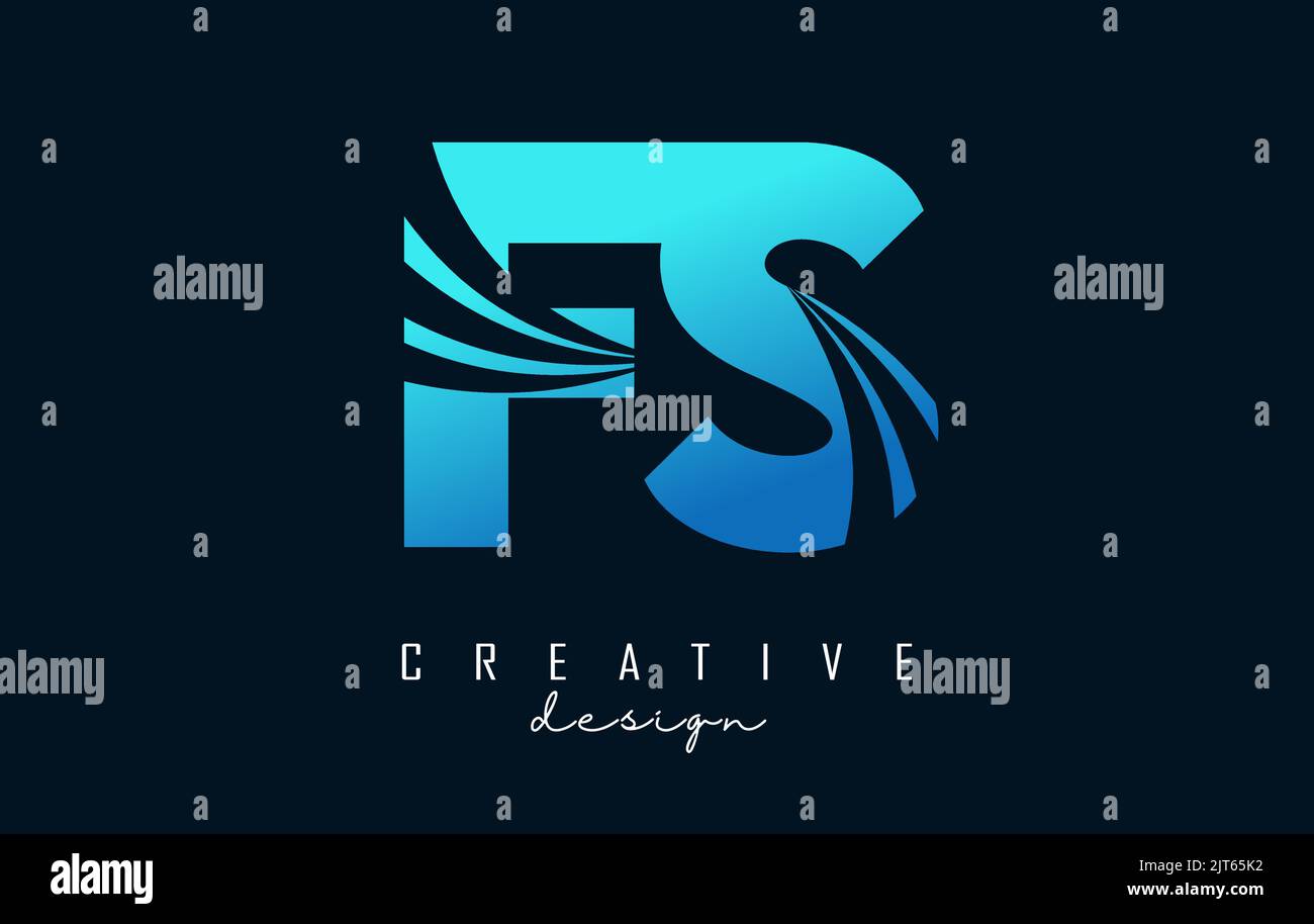 Creative blue letter FS f s logo with leading lines and road concept ...