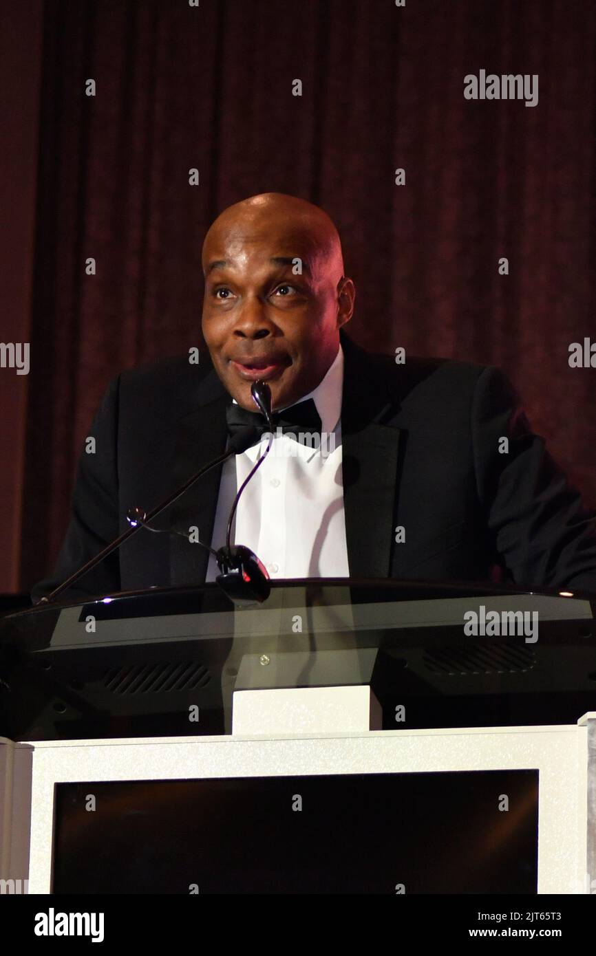 Las Vegas, NV, USA. 27th Aug, 2022. Michael Nunn speaking at the ...