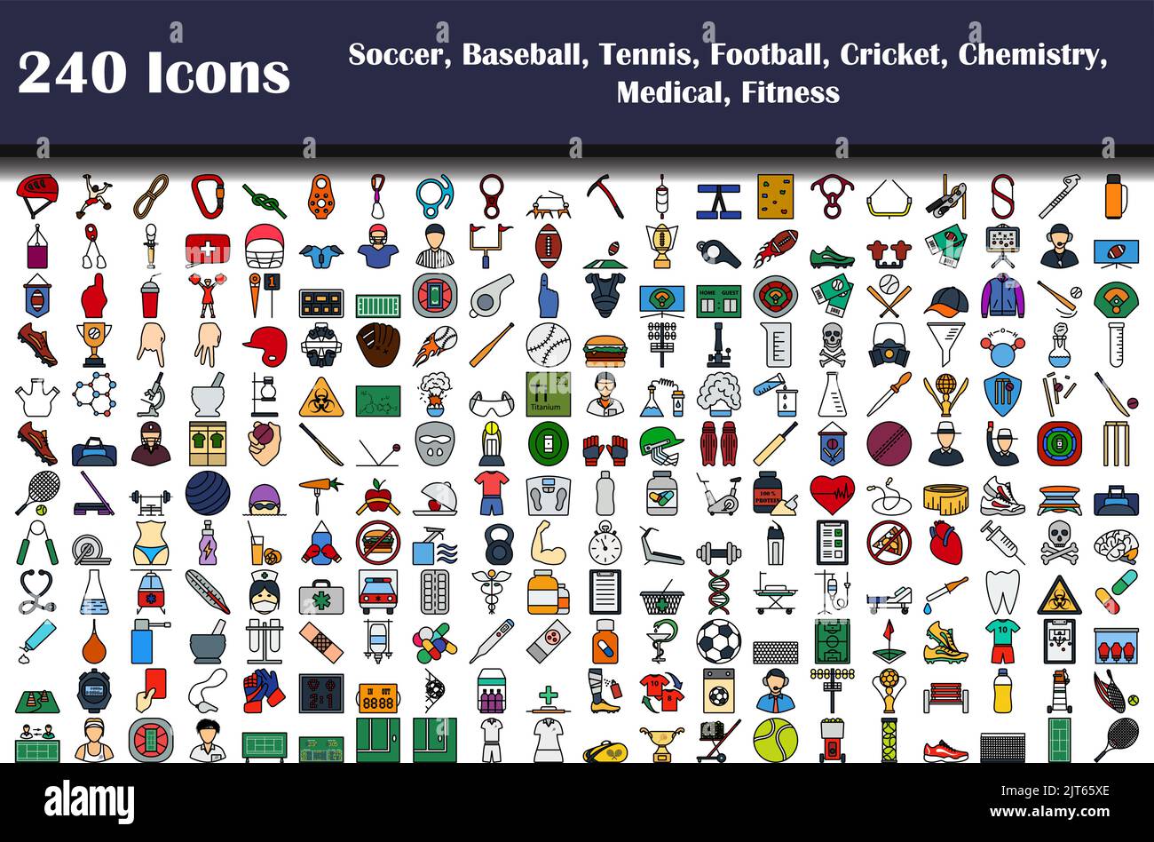 240 Icons Of Soccer, Baseball, Tennis, Football, Cricket, Chemistry ...