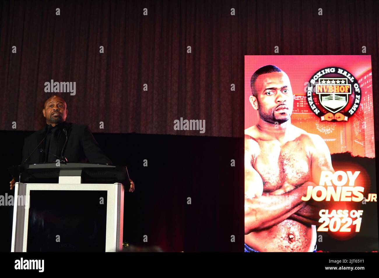 Las Vegas, NV, USA. 27th Aug, 2022. Roy Jones speaking at the Induction ...