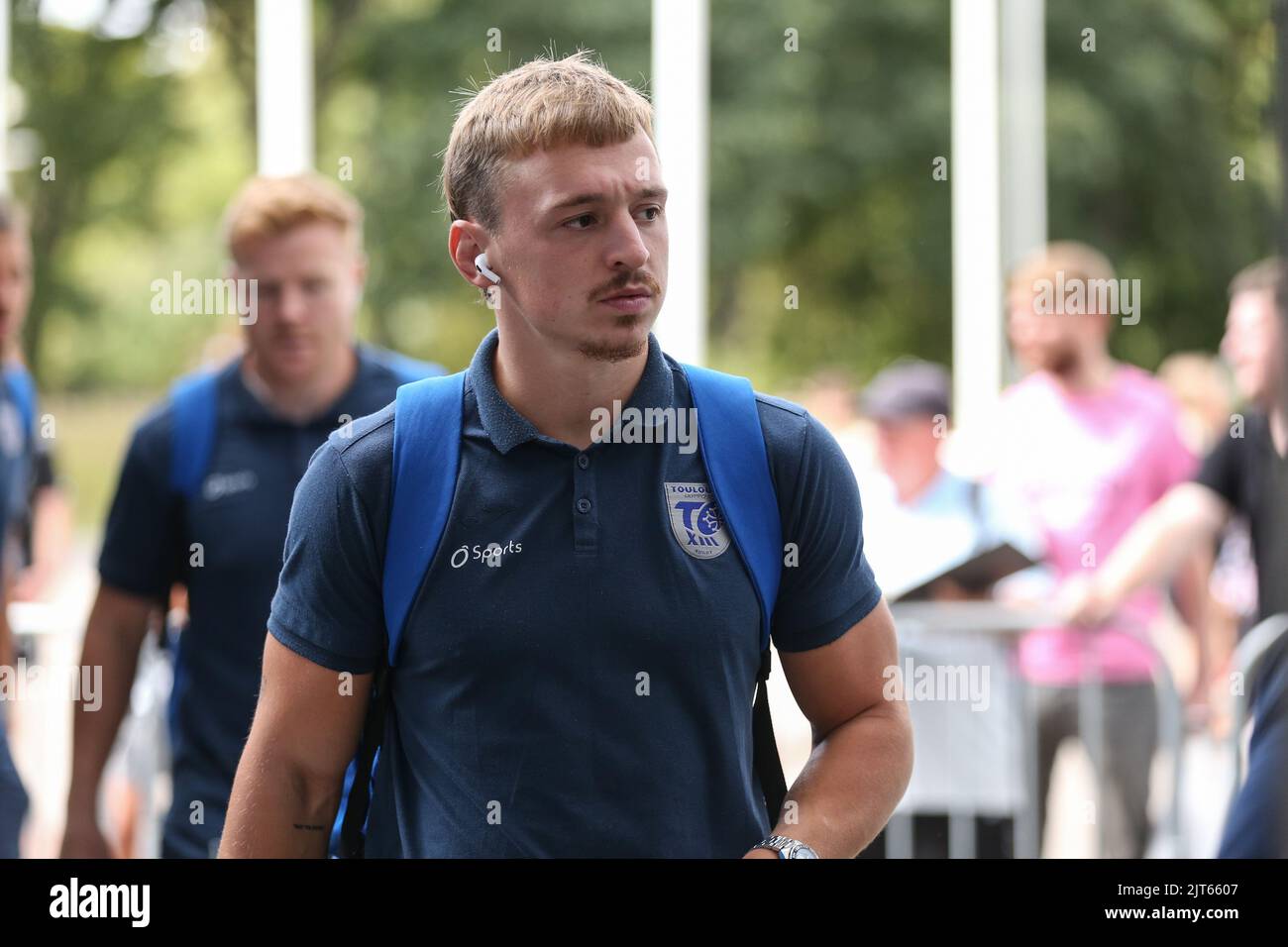 Olly Ashall-Bott #27 of Toulouse Olympique arrives at the MKM Stadium in , on 8/28/2022. (Photo ...