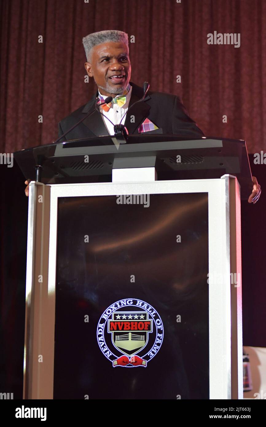 Las Vegas, NV, USA. 27th Aug, 2022. Julian Jackson speaking at the ...