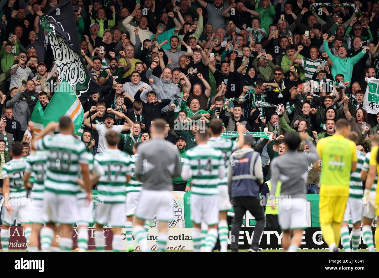 Celtic players celebrate in the stands after the cinch Premiership ...
