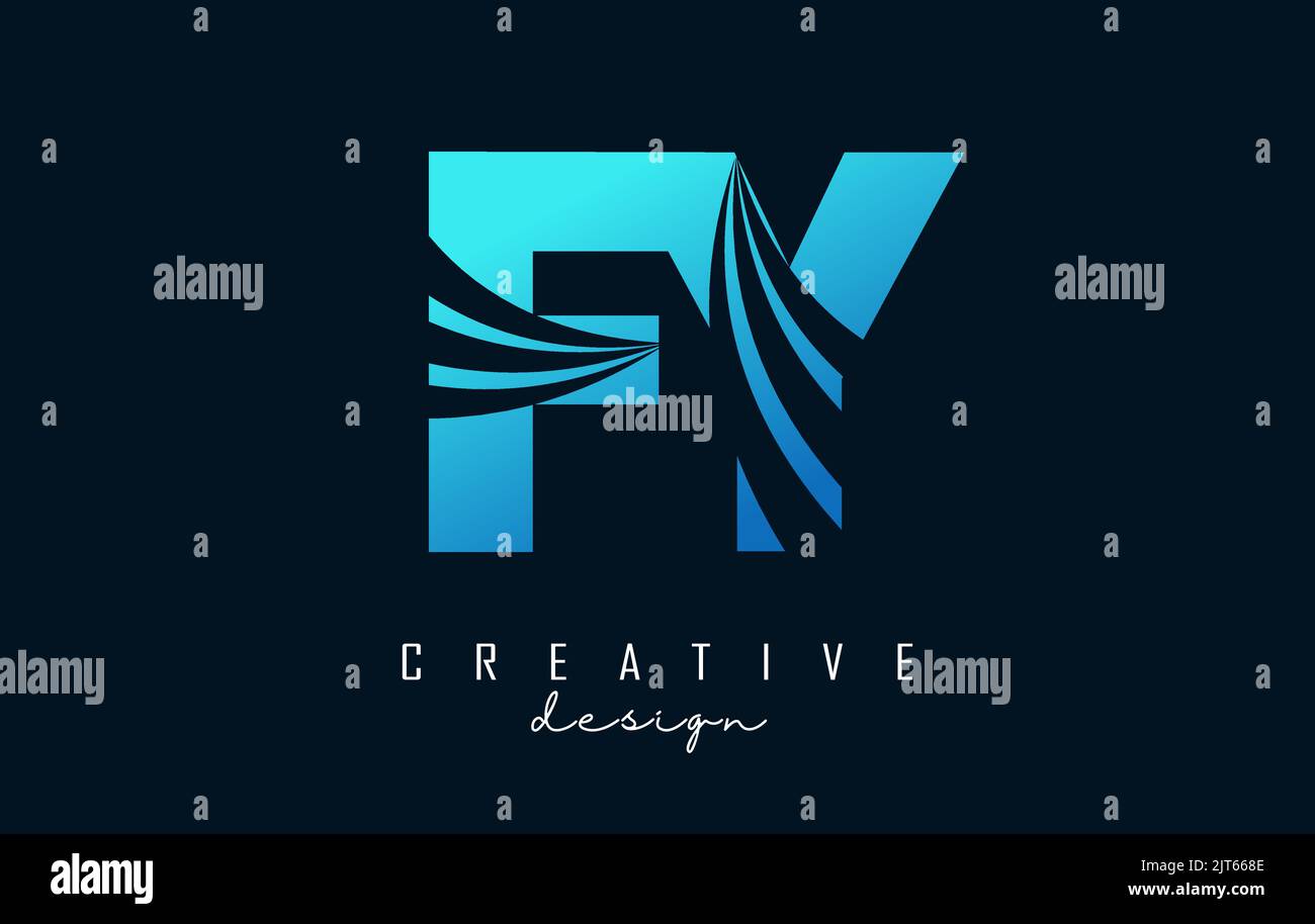 Creative blue letter Fy f y logo with leading lines and road concept ...